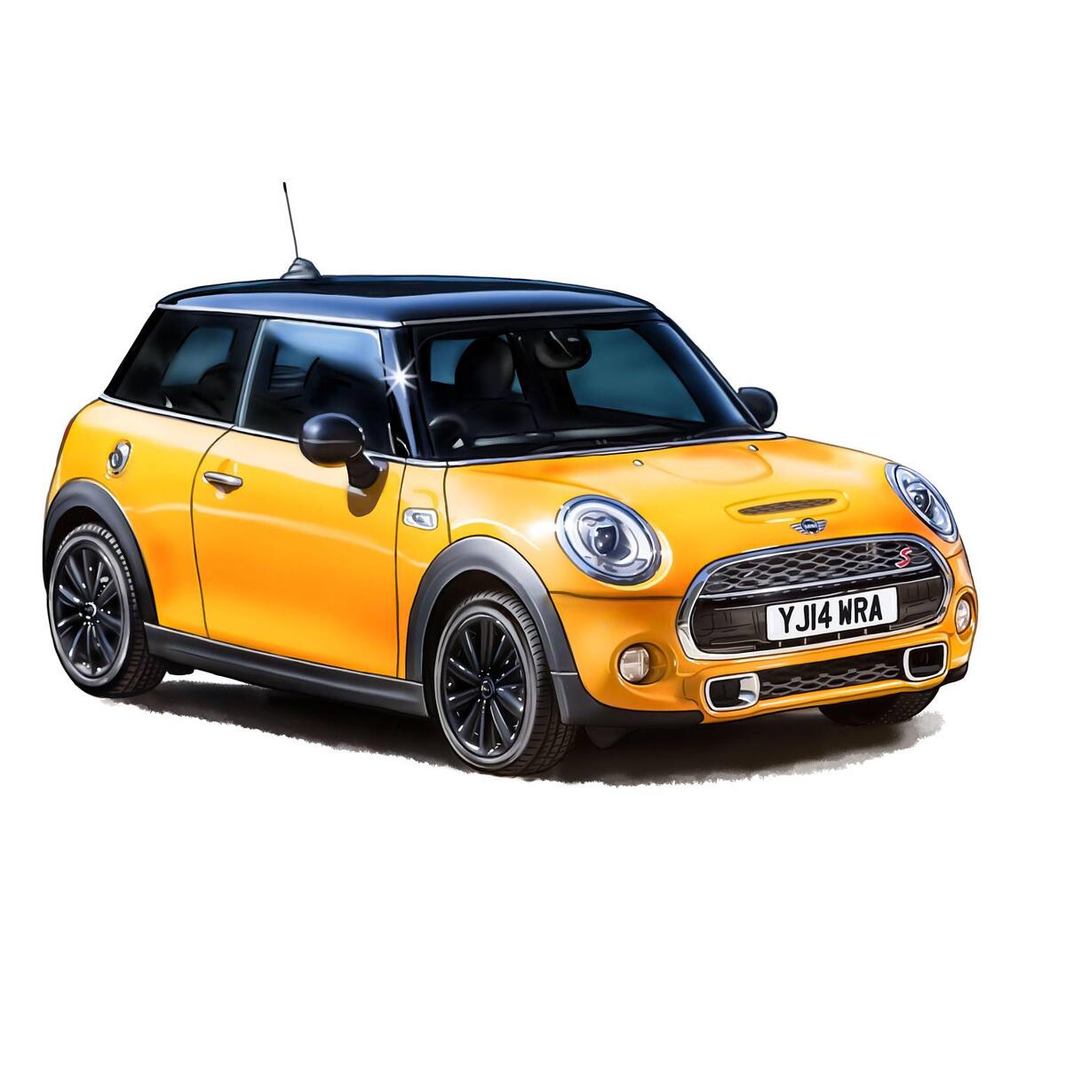 Custom mini cooper cartoon in colored style. Buy a car cartoon online.