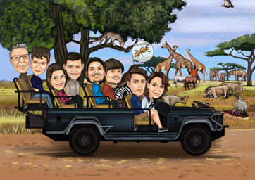 Group Caricature Driving Car