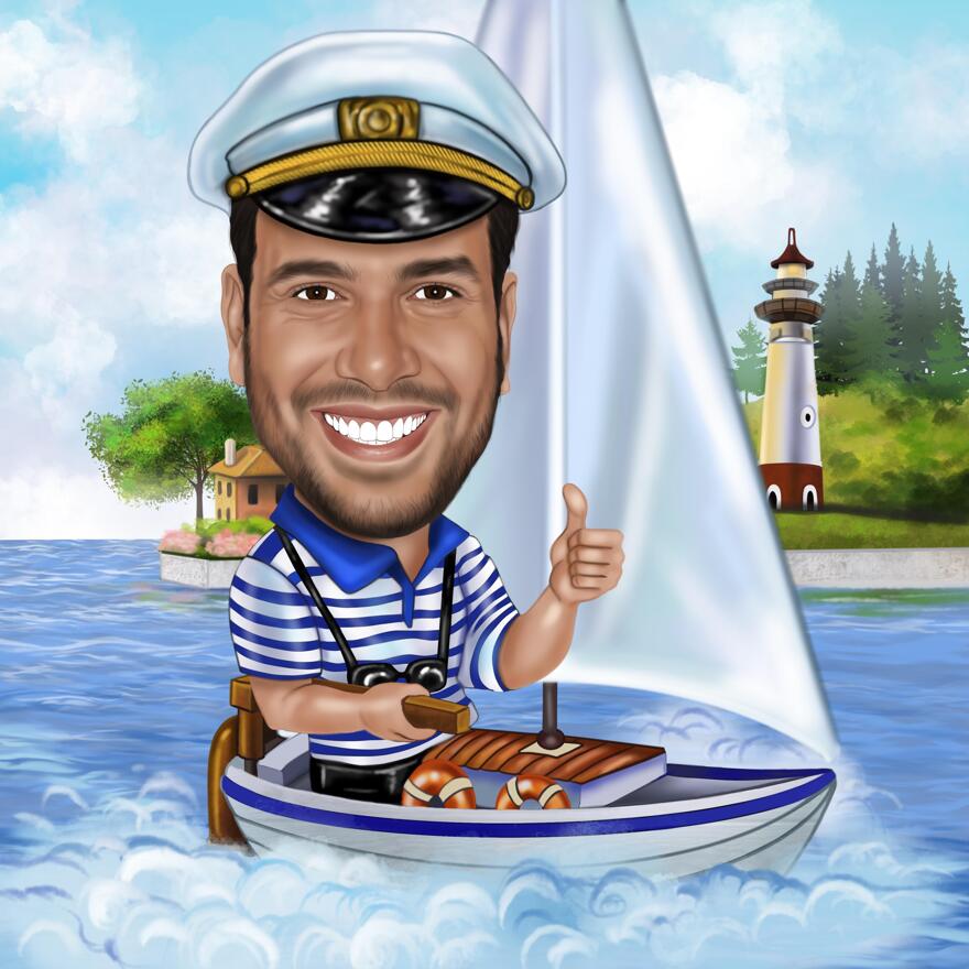 Sailor on Boat Custom Caricature