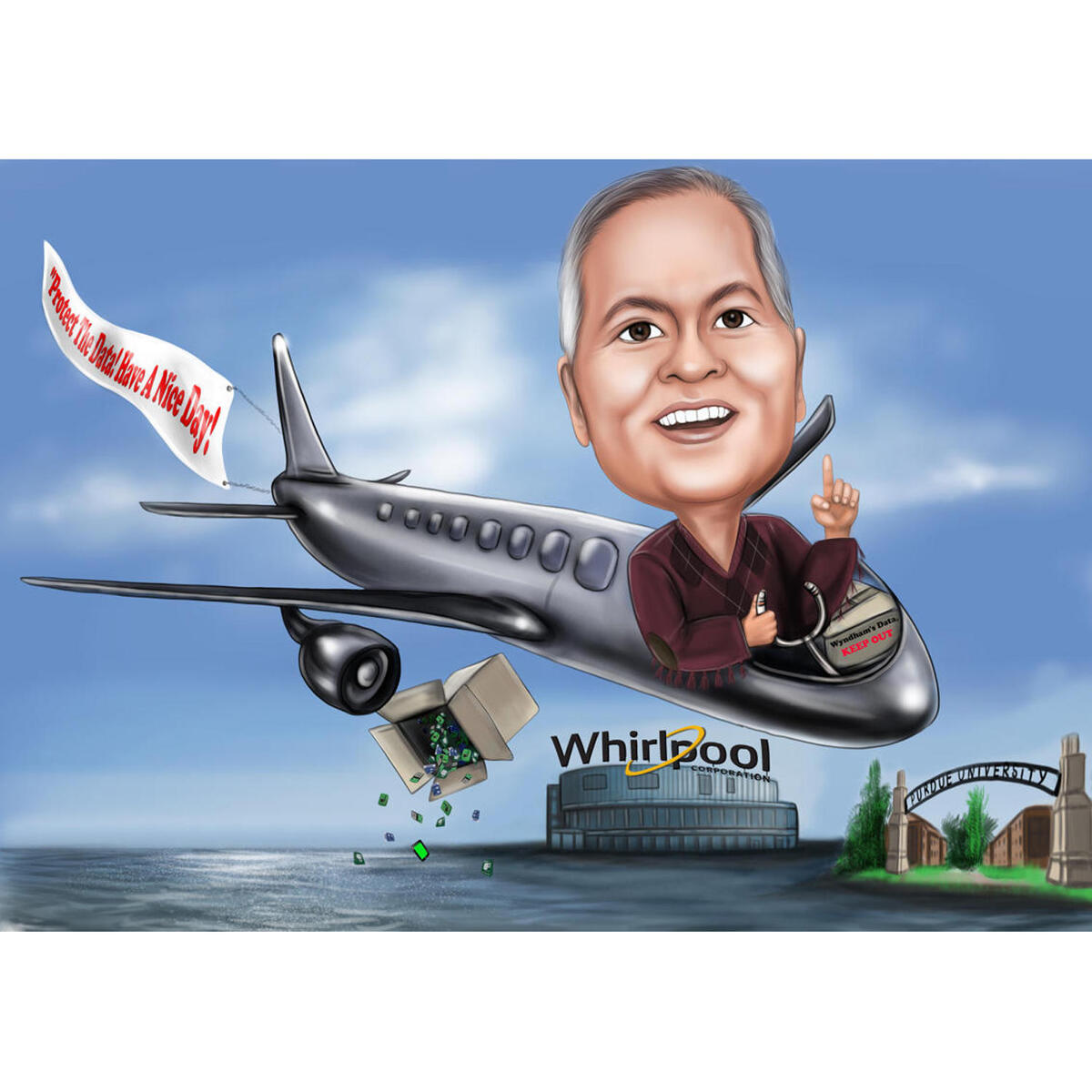 Retirement Pilot Caricature Drawing