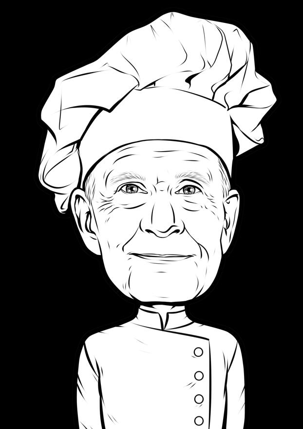 Black and White Caricature: Outline Style Black Background