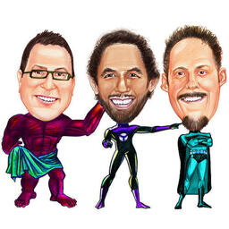 Superhero Groomsmen Caricature Drawing