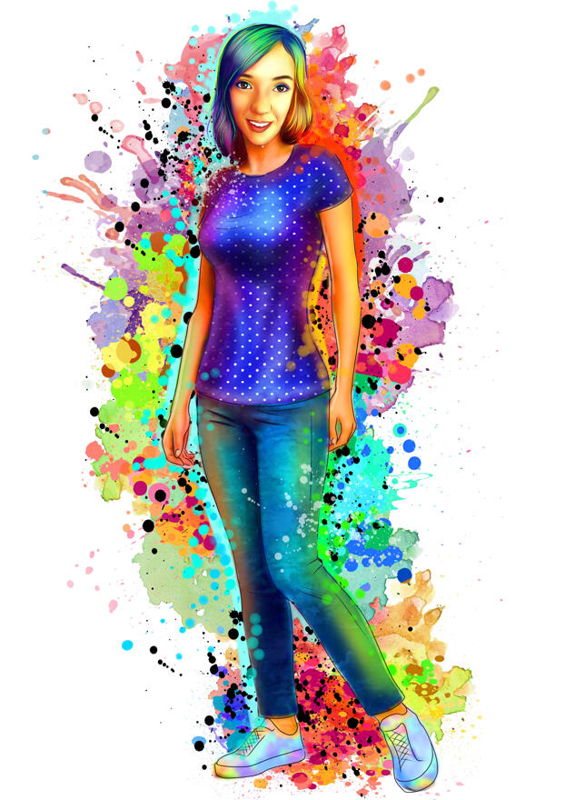 Ritratto ad acquerello di persona a corpo intero dalle foto