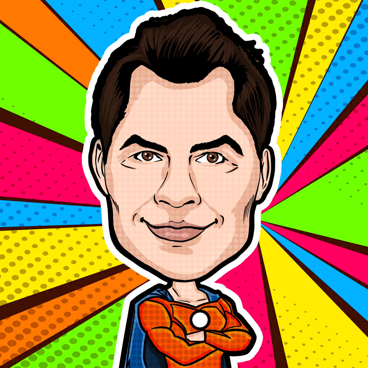 Cartoon Drawing Superhero in Pop Art Style