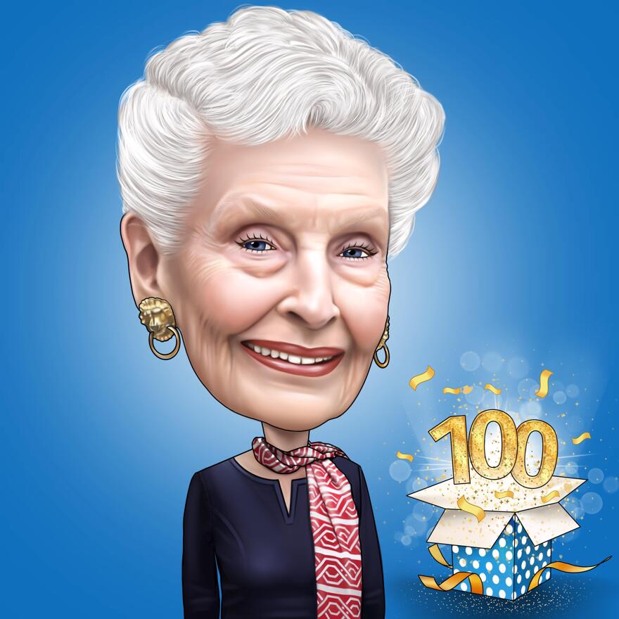 100 Years Anniversary Caricature Gift with One Colored Background