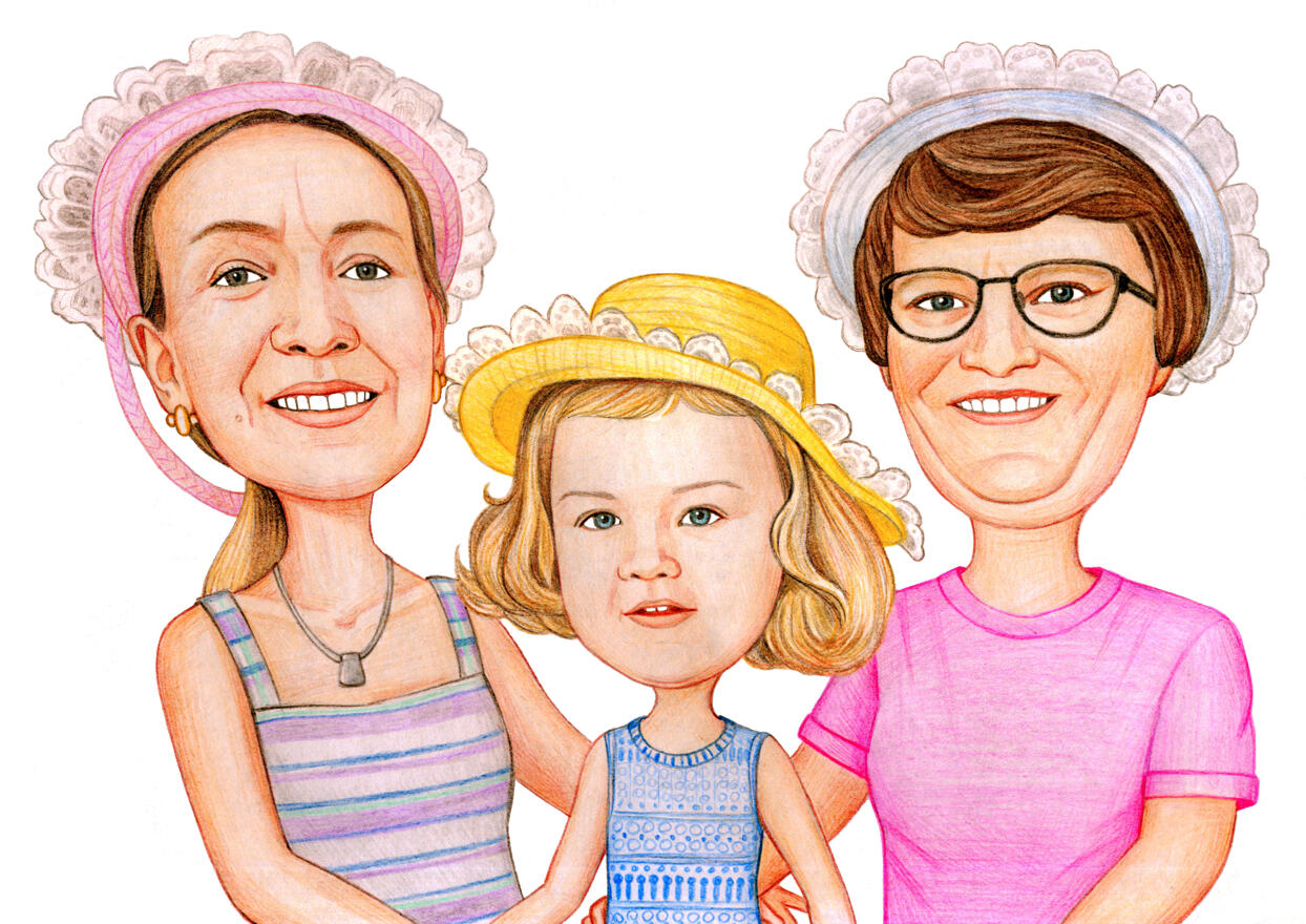 Grootmoeder met Moeder en Baby Tekening