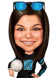 Karikatuur van de vrouw met groot hoofd in gekleurde stijl getrokke...