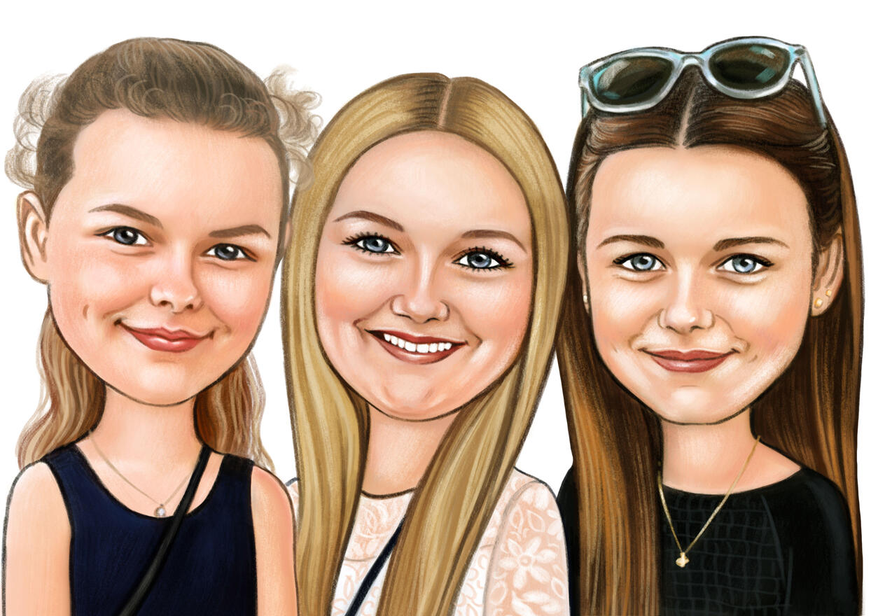 Girl Group Cartoon Drawing from Photos in Color Style