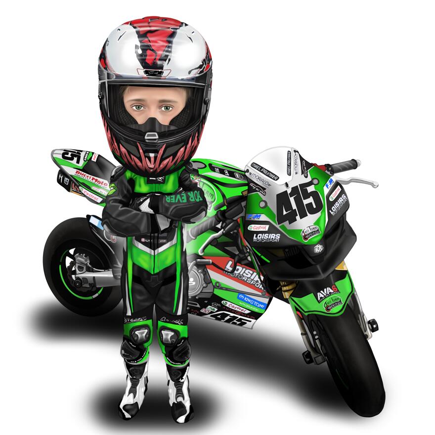 Custom Motorcyclist Cartoon Drawing