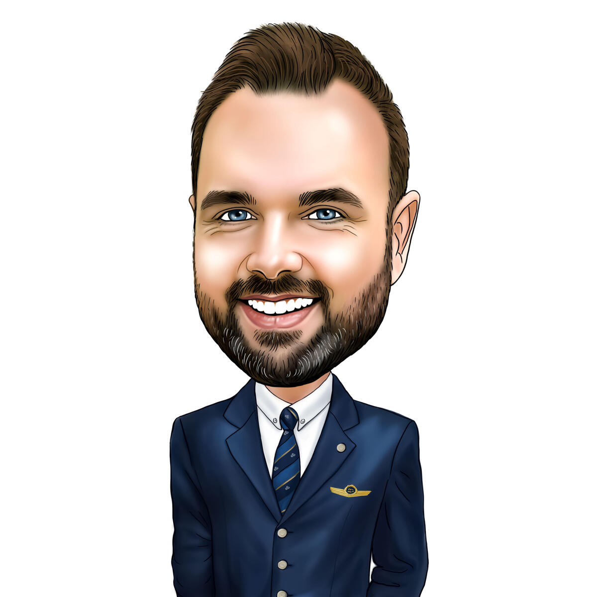 Retrato de caricatura de piloto personalizado en uniforme a partir de fotos