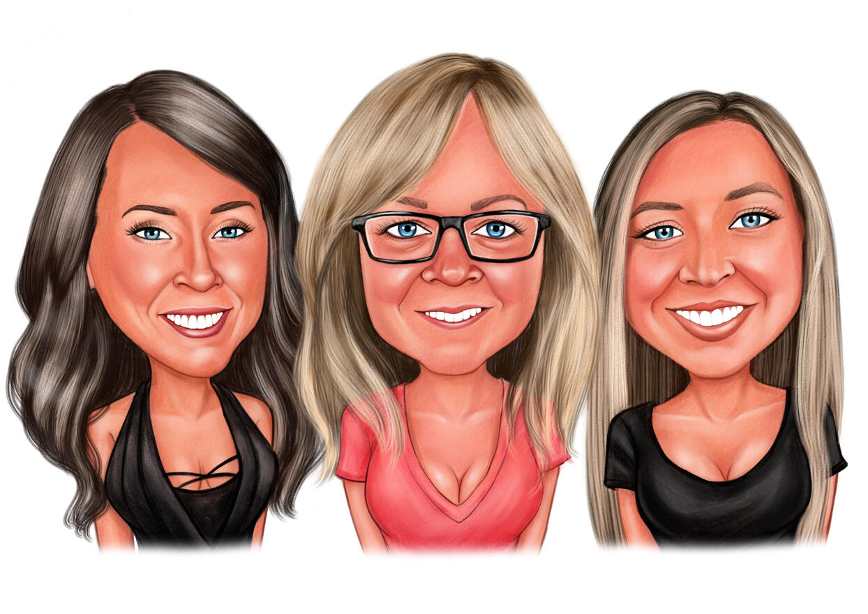 Girl Group Cartoon Drawing from Photos in Color Style