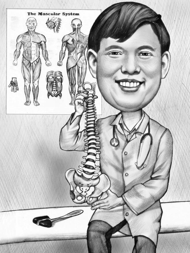 Black and White Doctor Osteopathy Therapist Caricature from Photos