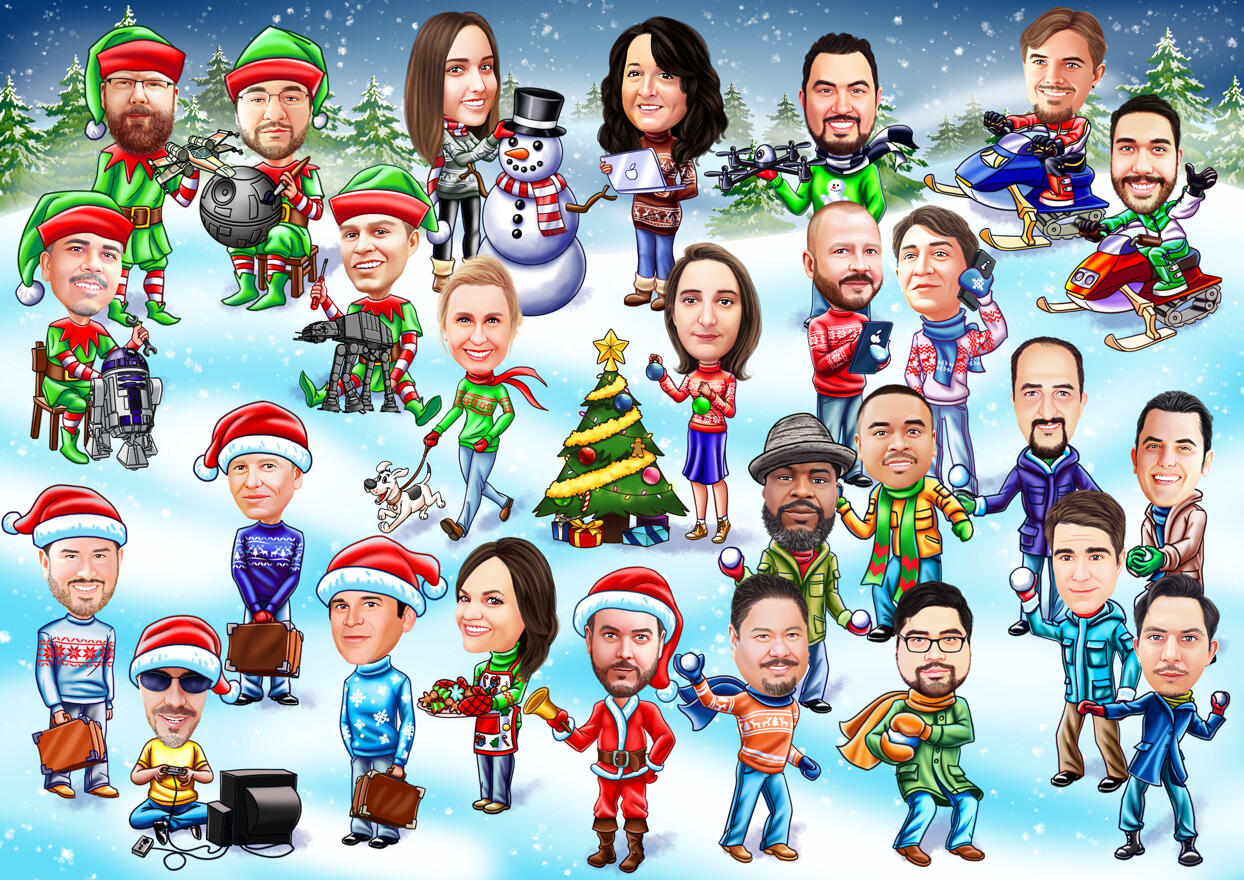 Business Christmas Card - Employees Caricature for Holiday Cards