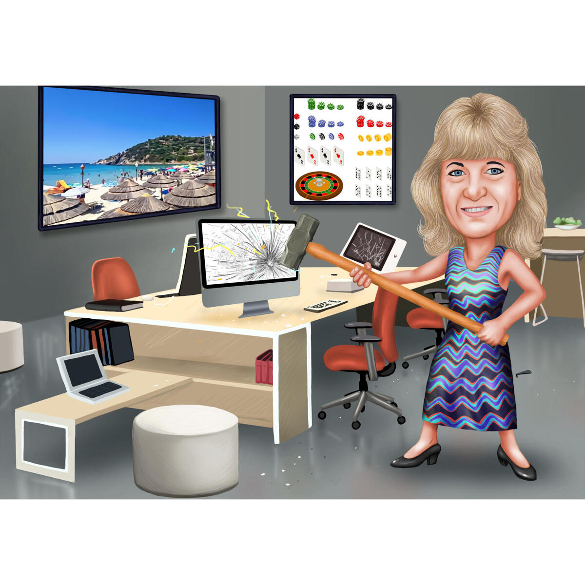 Going-Away Caricature Gift - Breaking Monitor