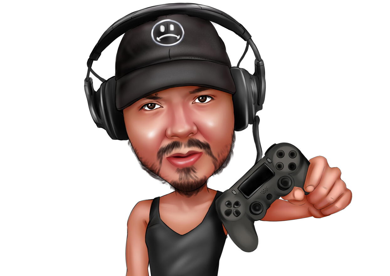 Gamer Gift - Caricature Portrait from Photo with Custom Background