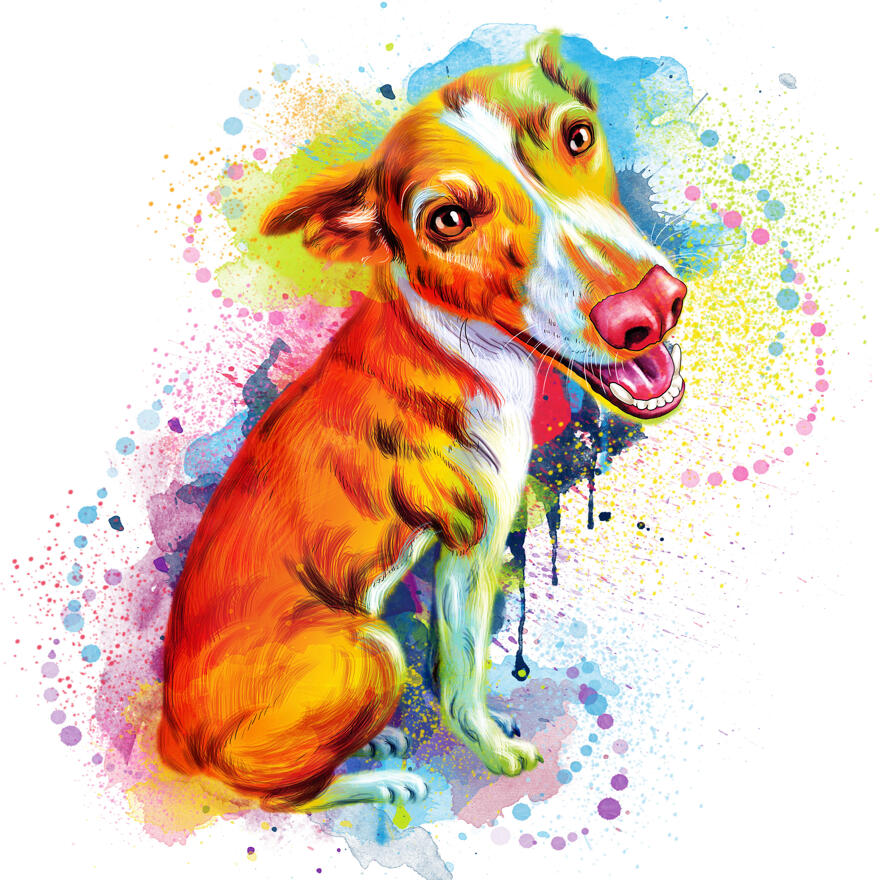 Basenji Caricature: Full Body Watercolor Style
