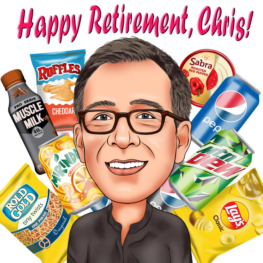 Retirement Drawing: Cute Man Surrounded by Beloved Brands🎨👨🖌️. Hurry ...