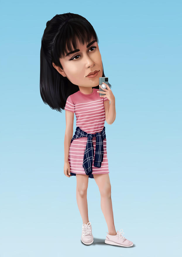 Full Body Caricature with Single Color Background