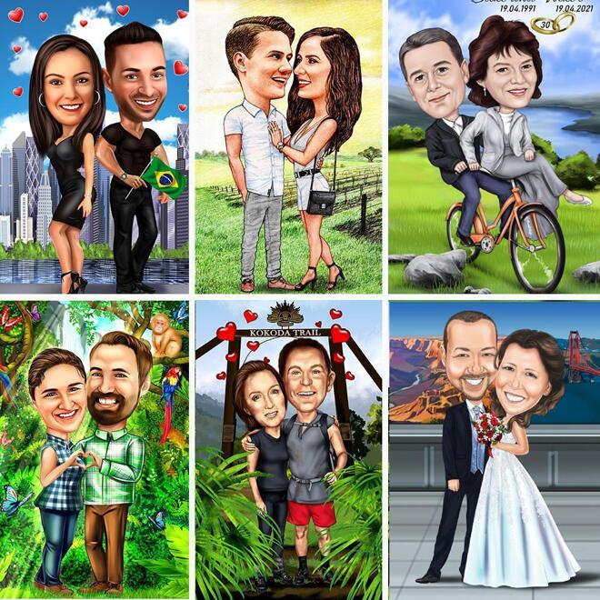 Couple Caricatures Hand-Drawn from Photos