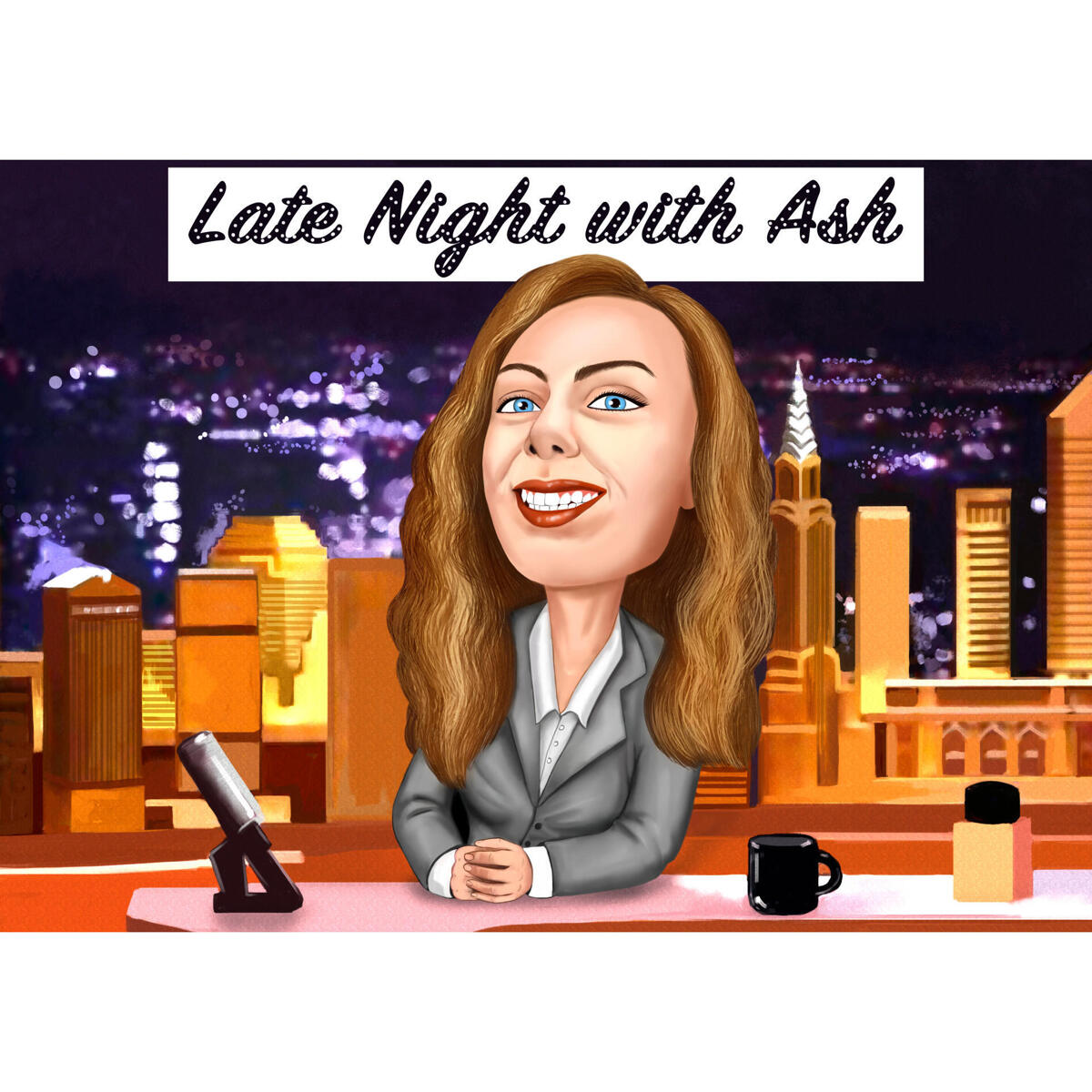 Tv Presenter Head and Shoulders Cartoon Portrait