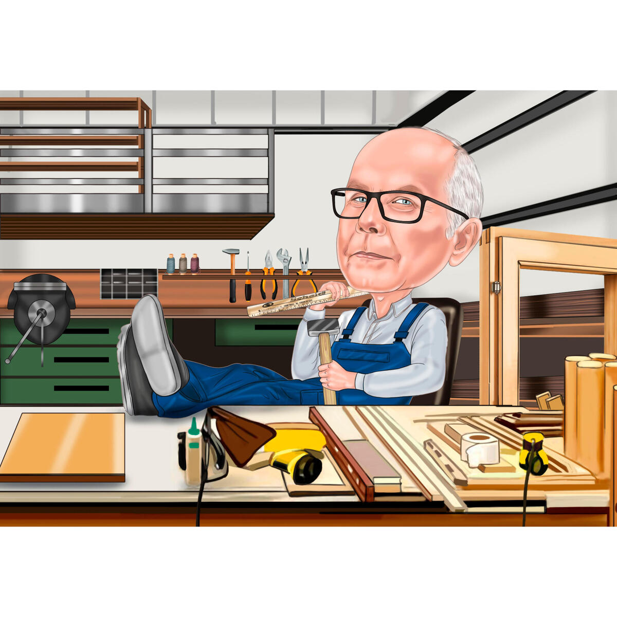 Carpenter Cartoon Caricature in Color Style for Custom Retirement