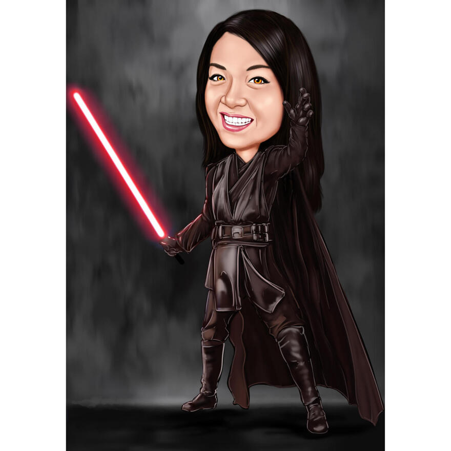 Caricature personnalisée avec sabre laser rouge