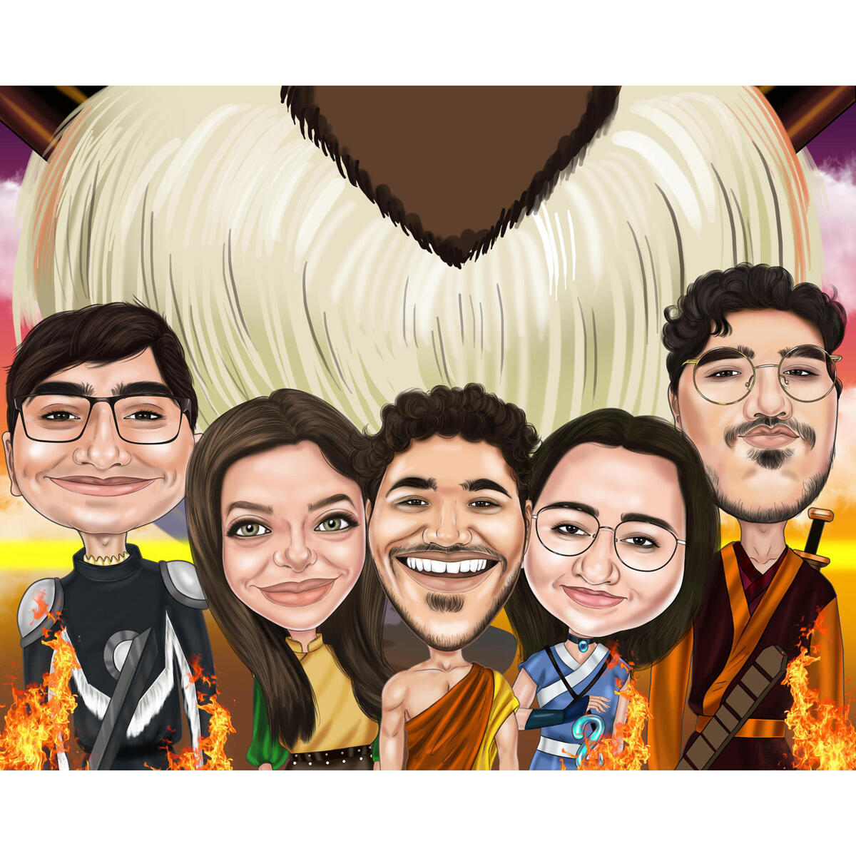 Caricatura de amigos en grupo para fanáticos de Avatar