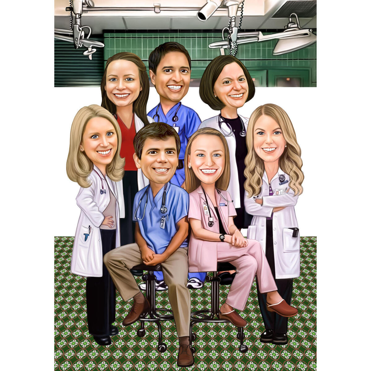 Full Body Doctors Group Caricature Drawing