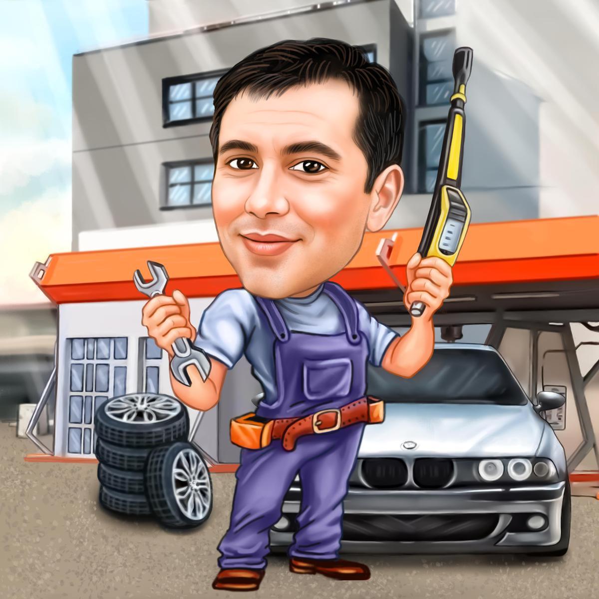 Caricature Mechanic Vehicle Repair