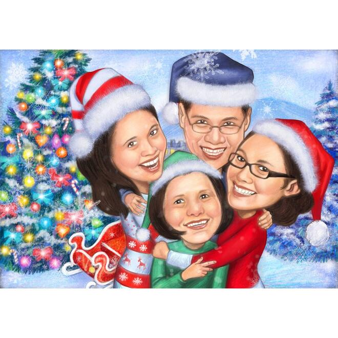 Christmas Caricatures Hand-Drawn from Photos