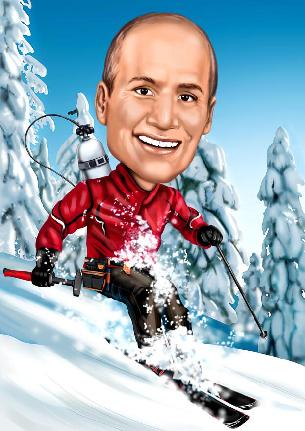 Winter Caricature Portrait with Snow Background