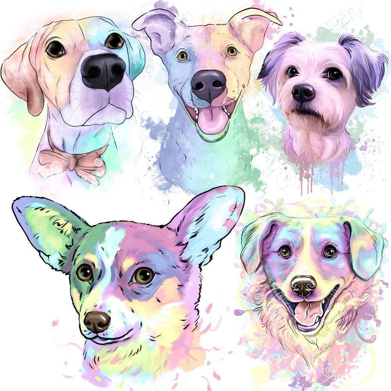 Pastel Watercolor Dog Portrait from Photos