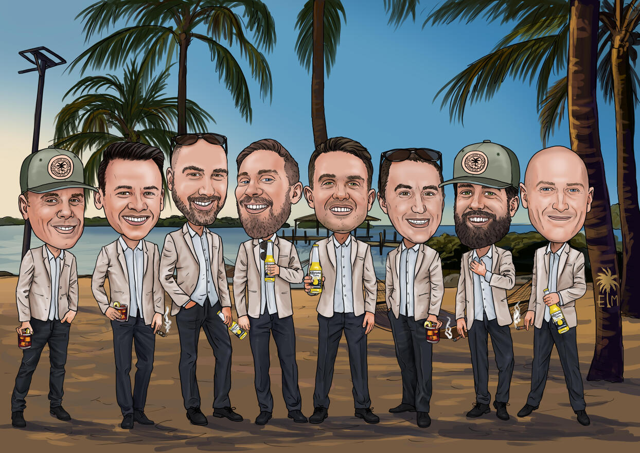 Bar Groomsmen Cartoon Drawing