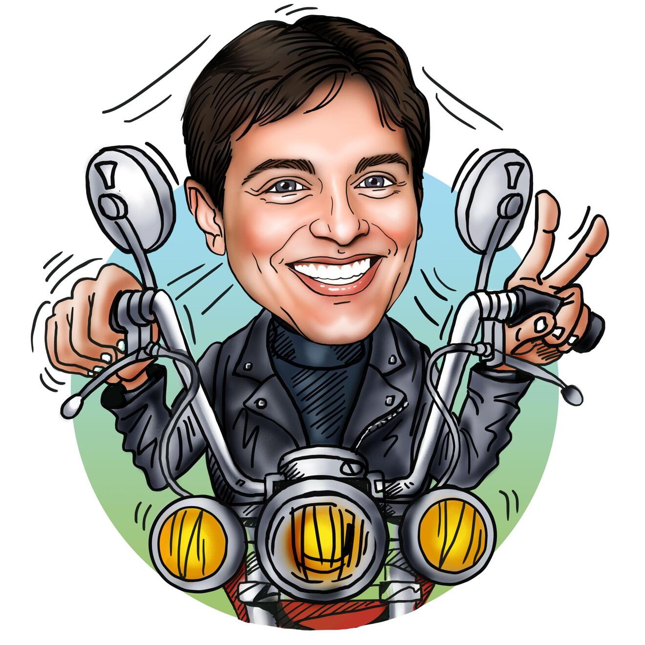 Custom Motorcyclist Cartoon Drawing