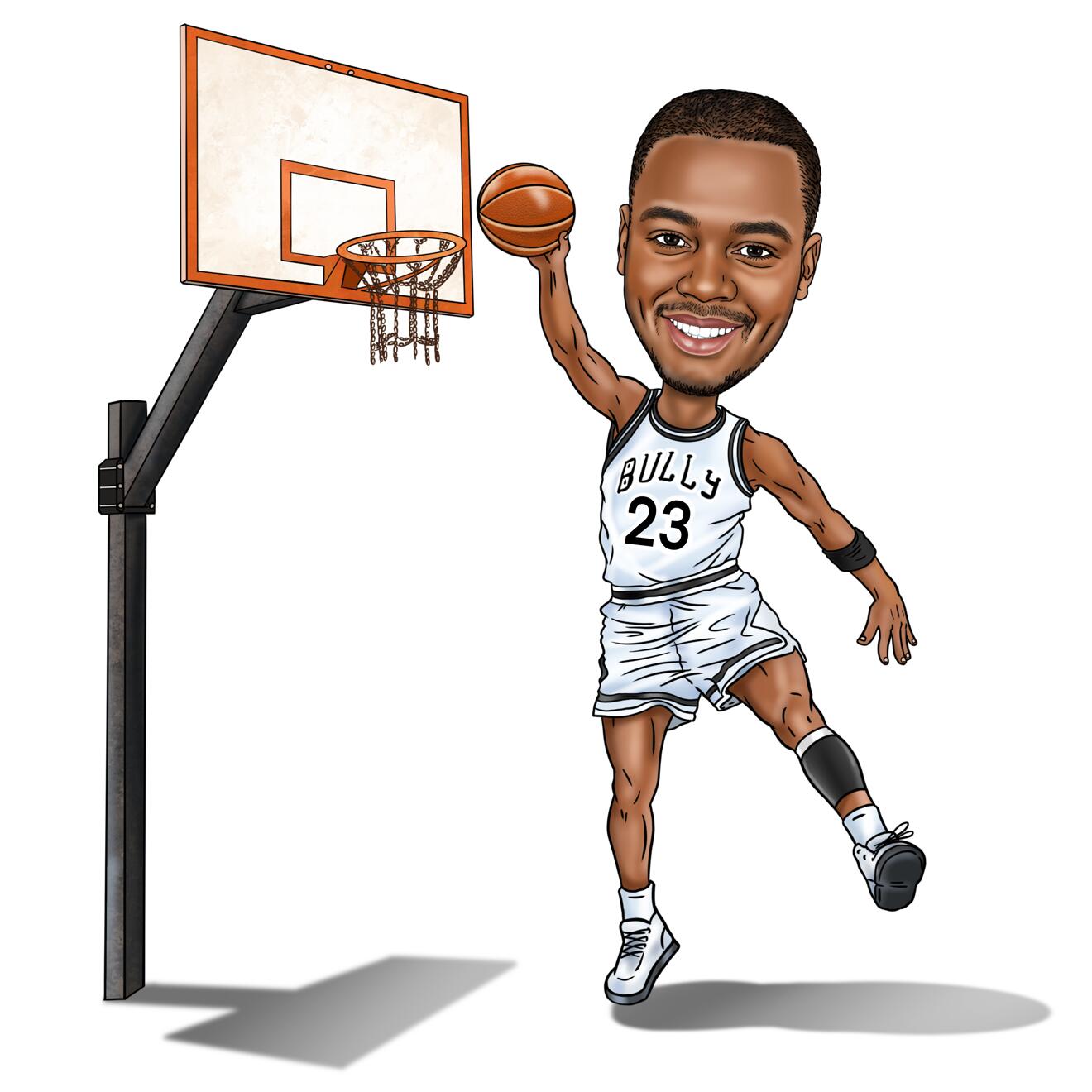 Full Body Basketball Player with Basket Caricature