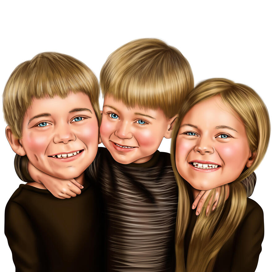 Broers en zussen Cartoon karikatuur met de hand getekend in kleurst...