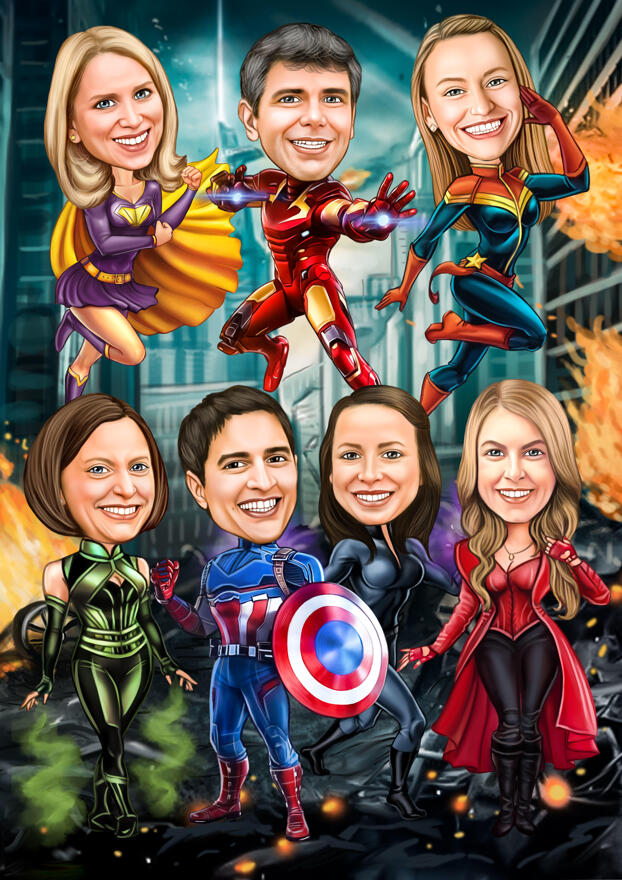 20 People Group Superhero Portrait, Custom Caricature, Custom ...