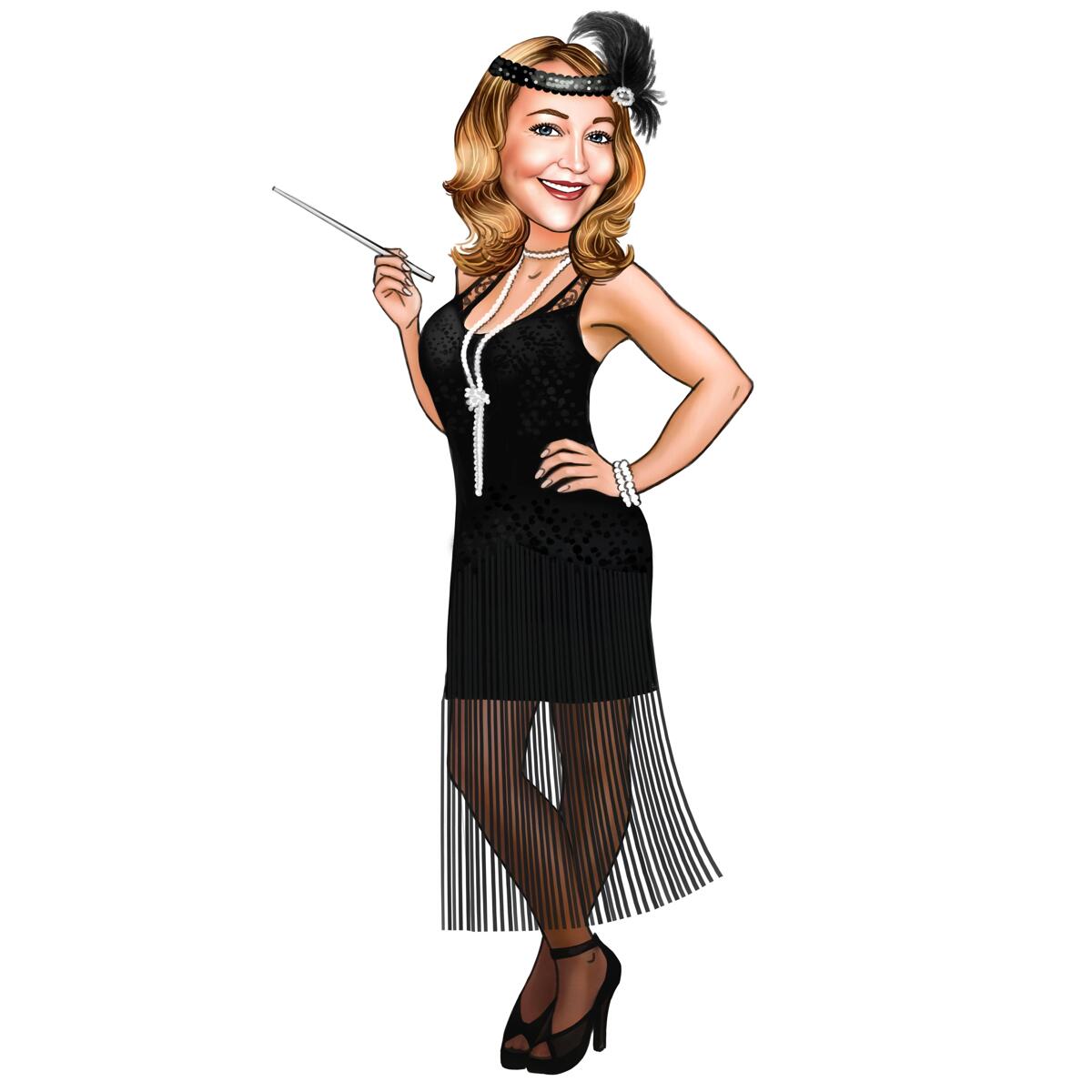 Portret de desene animate de femeie cu tot corpul în stil digital color ...