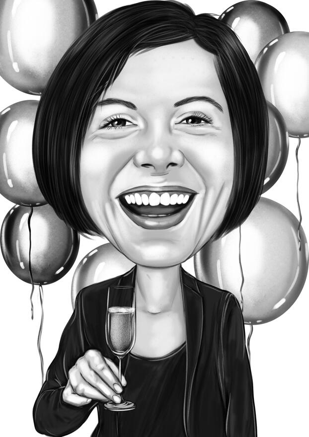 Tillykke med tegning i sort og hvid