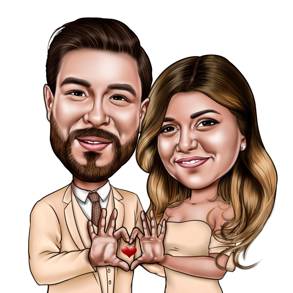 Caricatură cuplu cu inimioare și mâini – Cadou personalizat de Ziua ...
