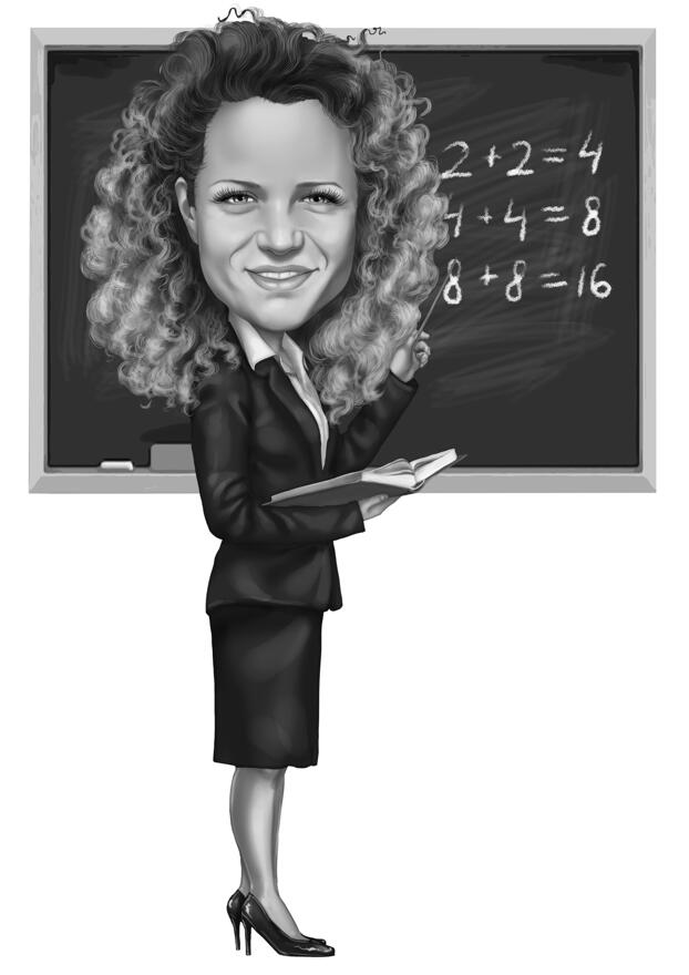 Caricature de professeur de mathématiques noir et blanc