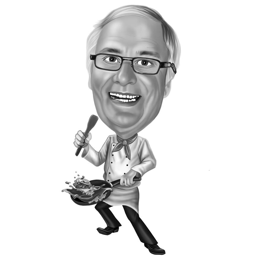 Full Body Chef Cartoon zwart-wit