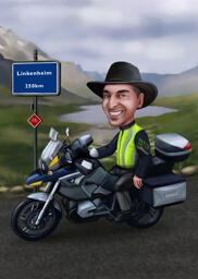 Motorcycle Rider Cartoon Caricature in Colored Style