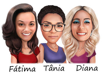 Girl Group Cartoon Drawing from Photos in Color Style