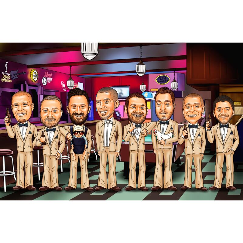 Bar Groomsmen Cartoon Drawing