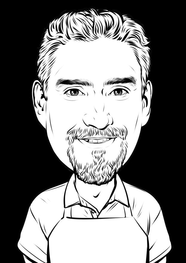 Black and White Caricature: Outline Style Black Background