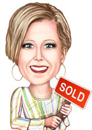 Custom Person Cartoon Caricature Holding Sign Hand-Drawn in Colored Pe