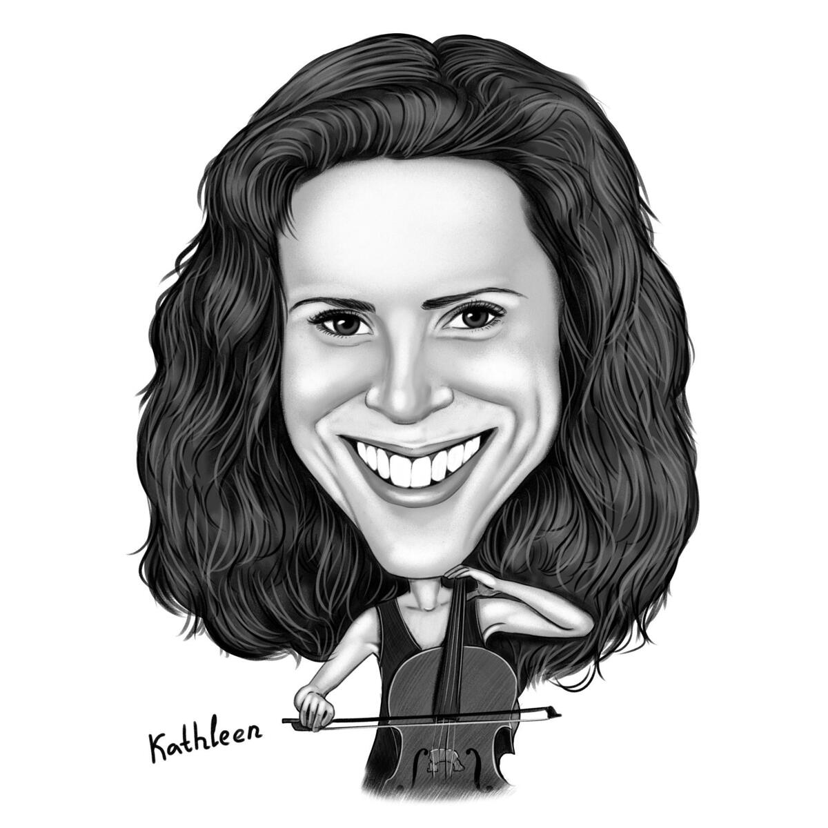 Siyah ve Fotoğraflardan Çello Portresi Çizim Karikatürü Olan Kişi.....