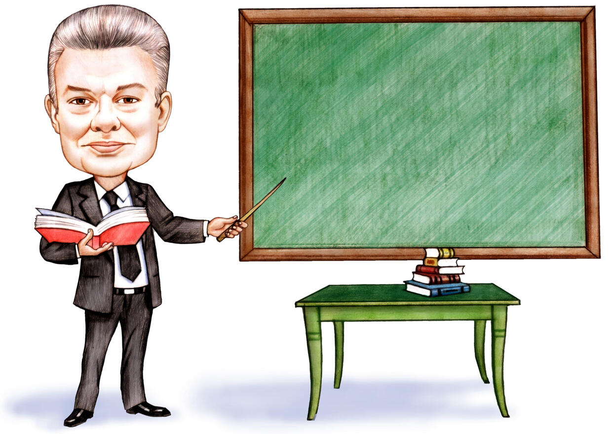 Profesor en caricatura de clase escolar