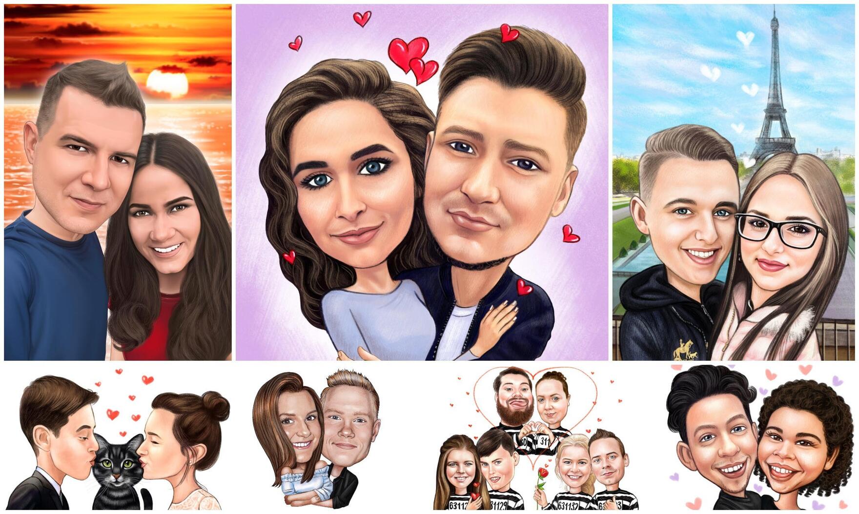Couple Caricatures Hand-Drawn from Photos